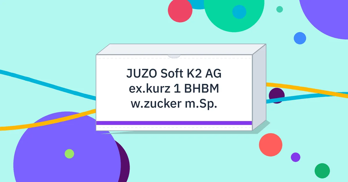 Symbolbild: Packung mit der Aufschrift JUZO Soft K2 AG ex.kurz 1 BHBM w.zucker m.Sp. (PZN 14867872) – Verfügbarkeit und Bezug in Apotheken in Frankfurt am Main