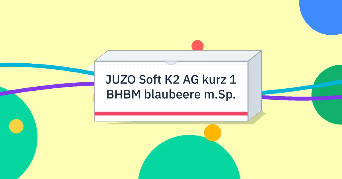 Symbolbild: Packung mit der Aufschrift JUZO Soft K2 AG kurz 1 BHBM blaubeere m.Sp. (PZN 14859677) – Verfügbarkeit und Bezug in Apotheken in Frankfurt am Main