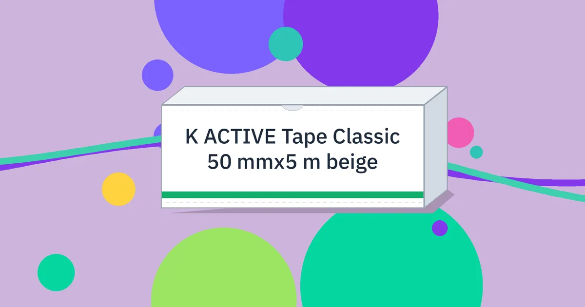 Symbolbild: Packung mit der Aufschrift K ACTIVE Tape Classic 50 mmx5 m beige (PZN 06936211) – Verfügbarkeit und Bezug in Apotheken in Frankfurt am Main