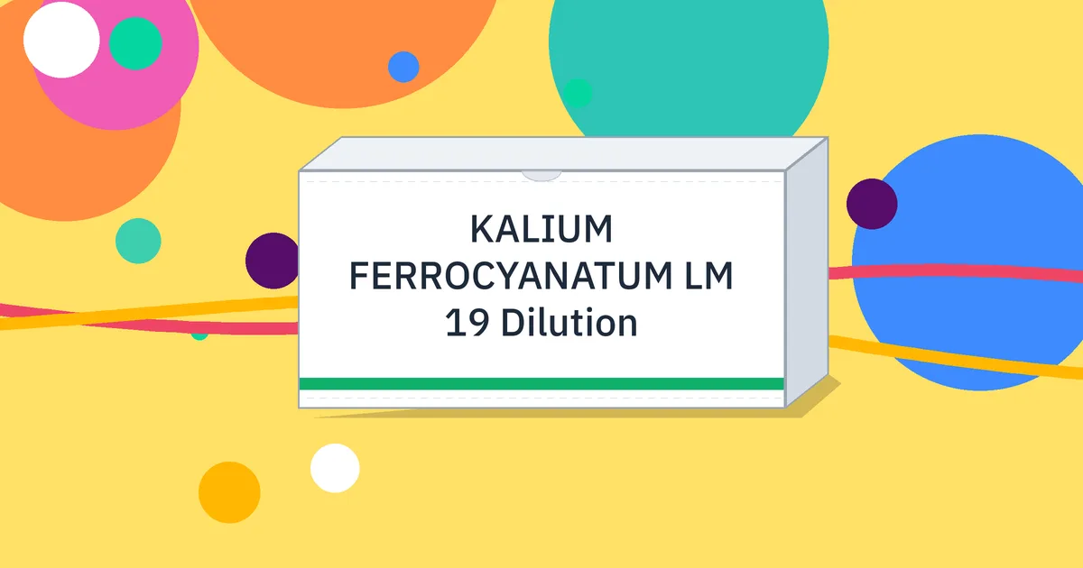 Symbolbild: Packung mit der Aufschrift KALIUM FERROCYANATUM LM 19 Dilution (PZN 12921107) – Verfügbarkeit und Bezug in Apotheken in Frankfurt am Main