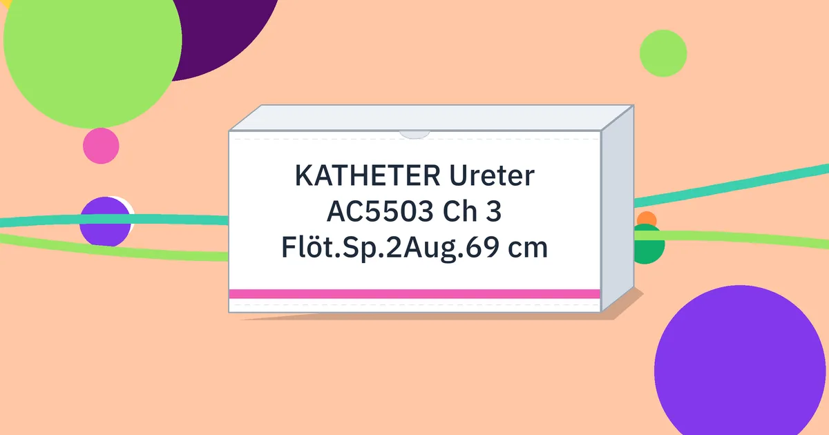 Symbolbild: Packung mit der Aufschrift KATHETER Ureter AC5503 Ch 3 Flöt.Sp.2Aug.69 cm (PZN 00543516) – Verfügbarkeit und Bezug in Apotheken in Frankfurt am Main
