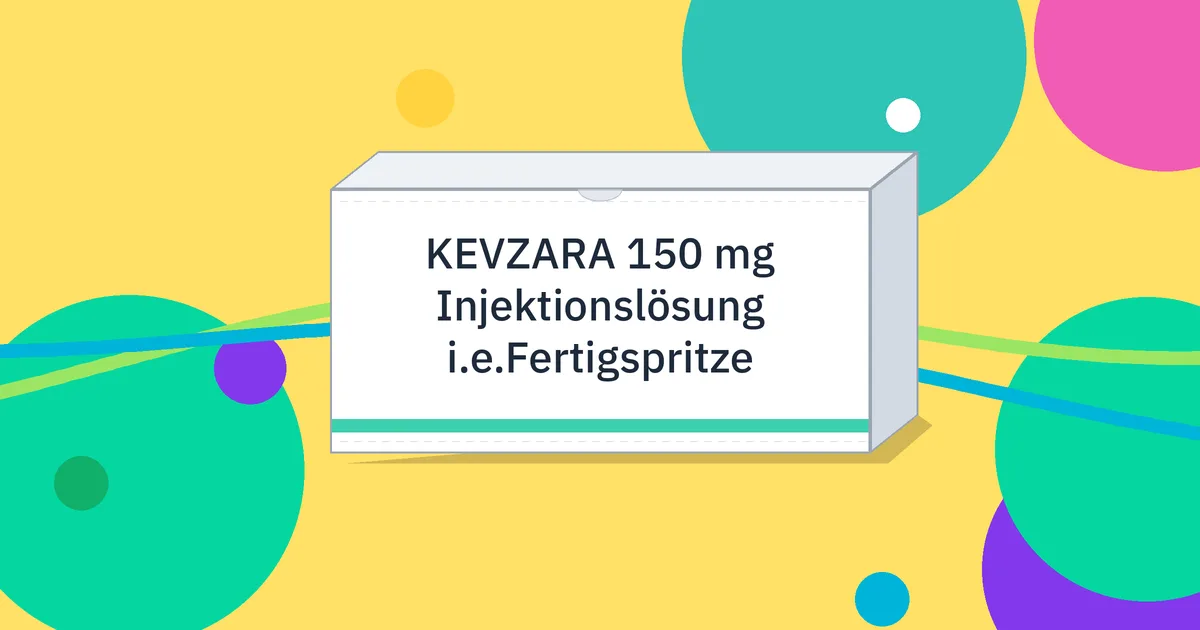 Symbolbild: Packung mit der Aufschrift KEVZARA 150 mg Injektionslösung i.e.Fertigspritze (PZN 12727227) – Verfügbarkeit und Bezug in Apotheken in Frankfurt am Main