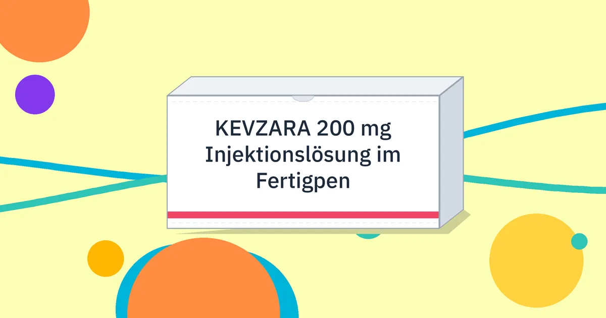 Symbolbild: Packung mit der Aufschrift KEVZARA 200 mg Injektionslösung im Fertigpen (PZN 12727204) – Verfügbarkeit und Bezug in Apotheken in Frankfurt am Main