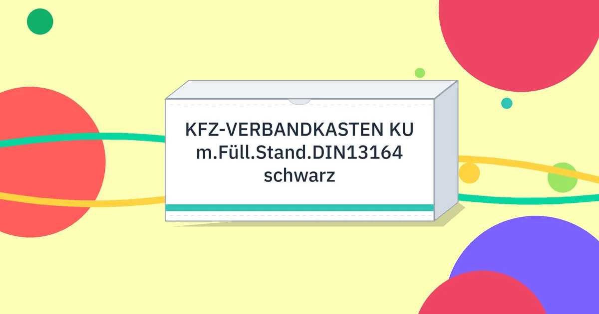 Symbolbild: Packung mit der Aufschrift KFZ-VERBANDKASTEN KU m.Füll.Stand.DIN13164 schwarz (PZN 11047884) – Verfügbarkeit und Bezug in Apotheken in Frankfurt am Main