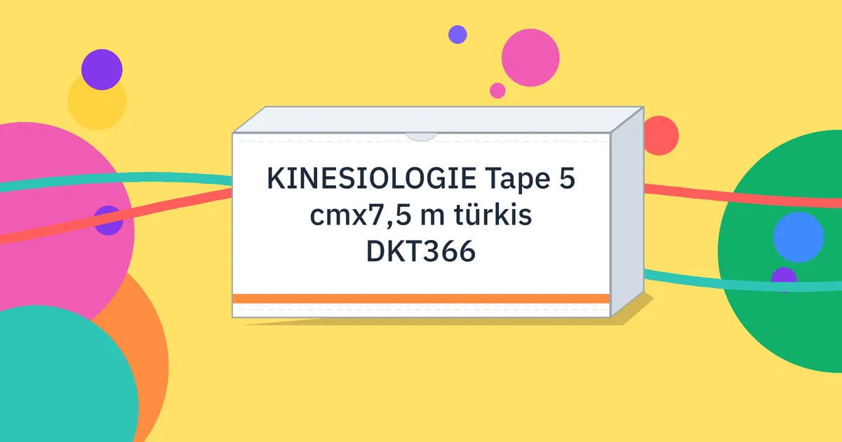 Symbolbild: Packung mit der Aufschrift KINESIOLOGIE Tape 5 cmx7,5 m türkis DKT366 (PZN 17174833) – Verfügbarkeit und Bezug in Apotheken in Frankfurt am Main