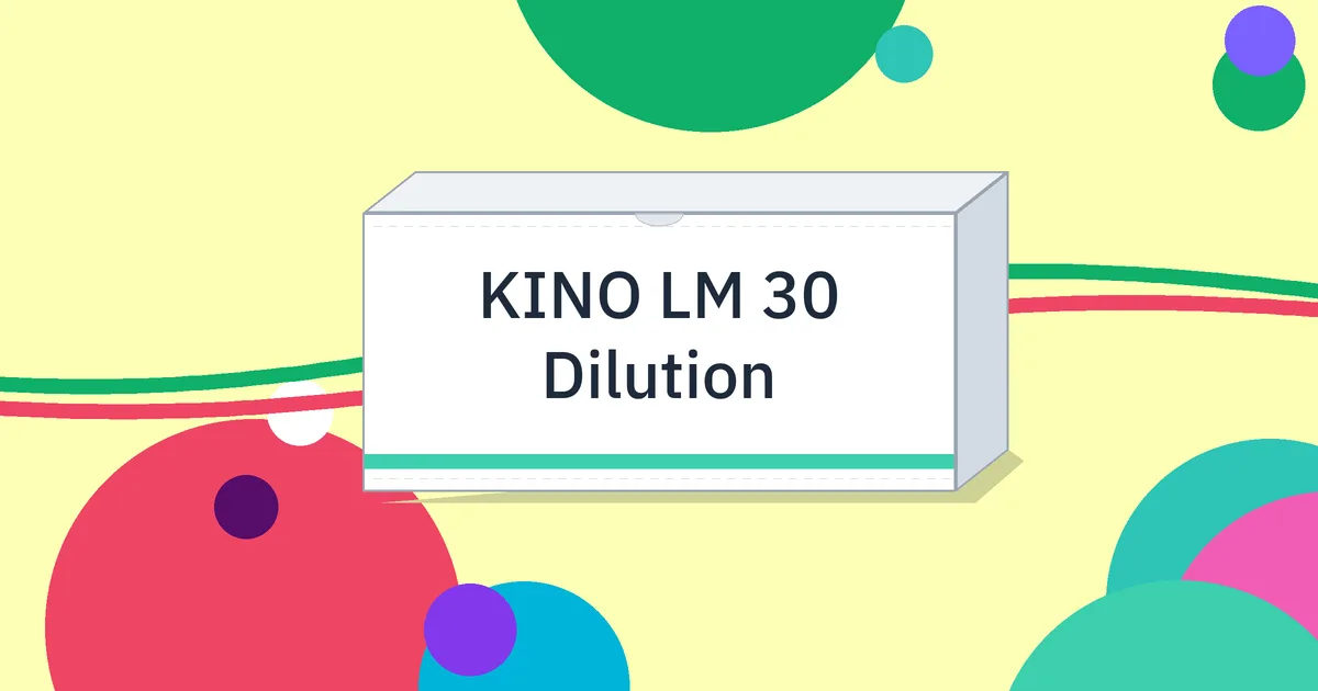 Symbolbild: Packung mit der Aufschrift KINO LM 30 Dilution (PZN 13518715) – Verfügbarkeit und Bezug in Apotheken in Frankfurt am Main