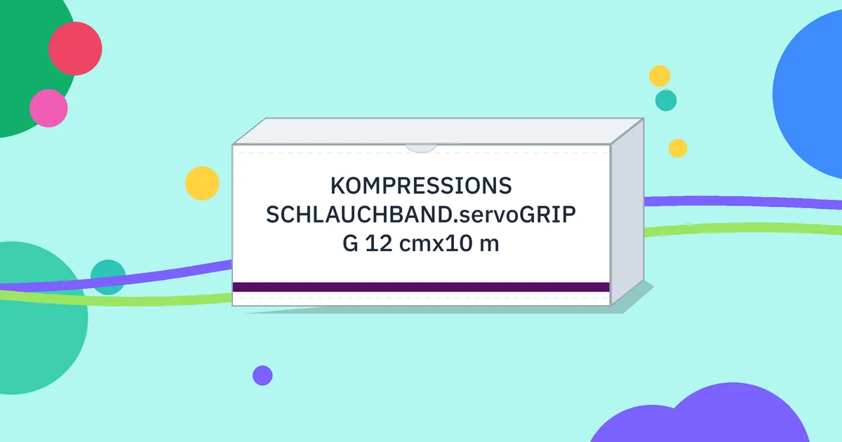 Symbolbild: Packung mit der Aufschrift KOMPRESSIONS SCHLAUCHBAND.servoGRIP G 12 cmx10 m (PZN 02794636) – Verfügbarkeit und Bezug in Apotheken in Frankfurt am Main