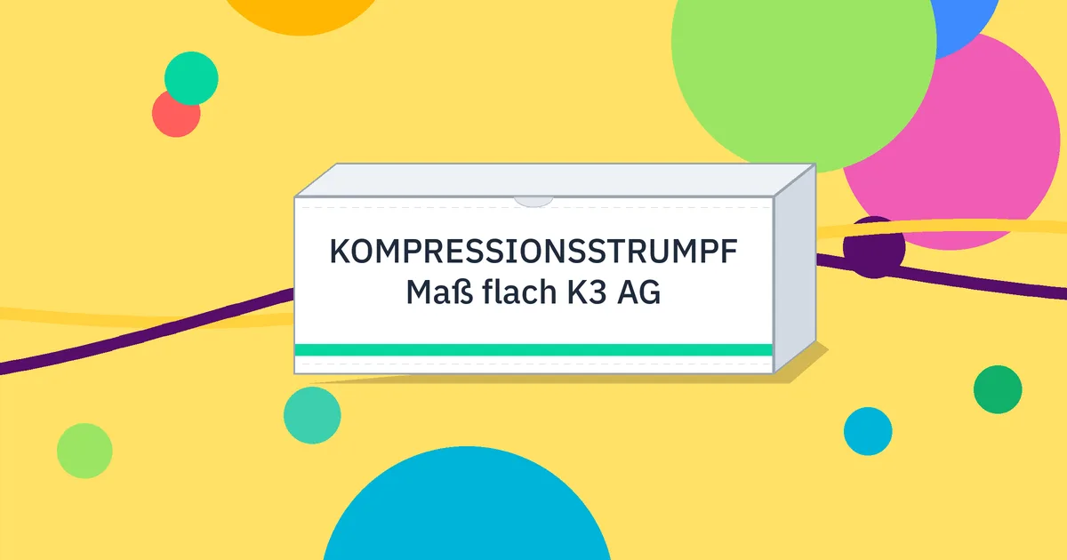 Symbolbild: Packung mit der Aufschrift KOMPRESSIONSSTRUMPF Maß flach K3 AG (PZN 16745334) – Verfügbarkeit und Bezug in Apotheken in Frankfurt am Main