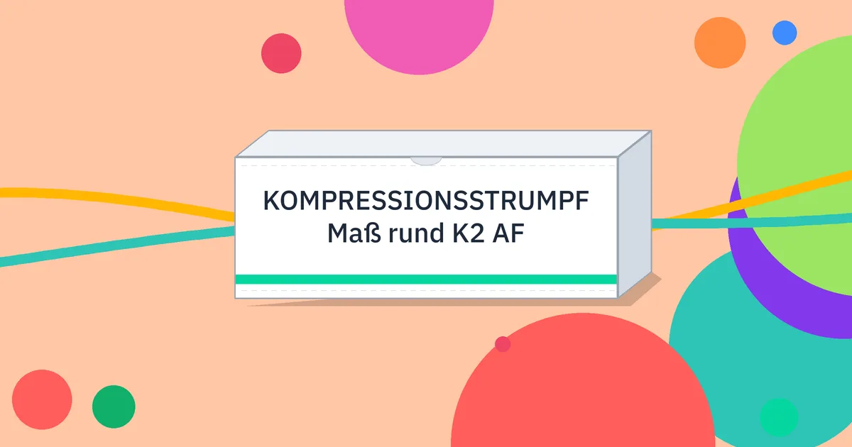 Symbolbild: Packung mit der Aufschrift KOMPRESSIONSSTRUMPF Maß rund K2 AF (PZN 04774299) – Verfügbarkeit und Bezug in Apotheken in Frankfurt am Main