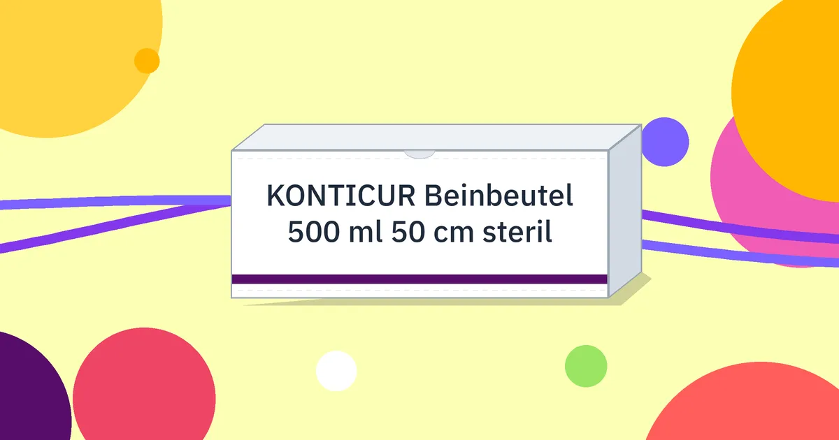 Symbolbild: Packung mit der Aufschrift KONTICUR Beinbeutel 500 ml 50 cm steril (PZN 18473058) – Verfügbarkeit und Bezug in Apotheken in Frankfurt am Main