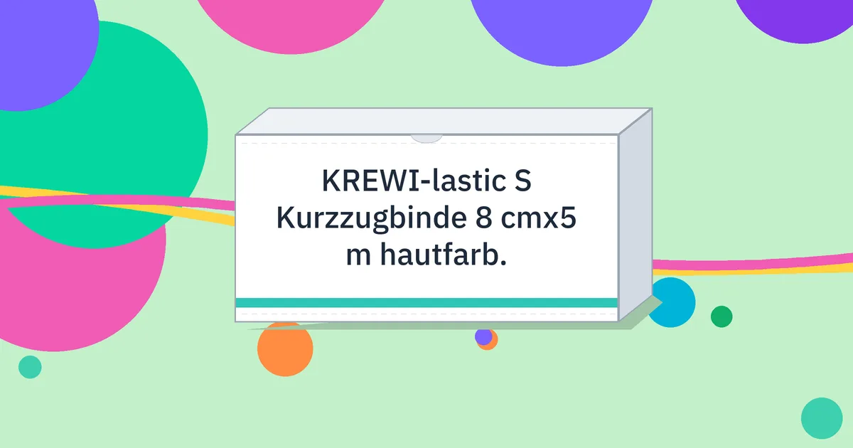 Symbolbild: Packung mit der Aufschrift KREWI-lastic S Kurzzugbinde 8 cmx5 m hautfarb. (PZN 17301496) – Verfügbarkeit und Bezug in Apotheken in Frankfurt am Main