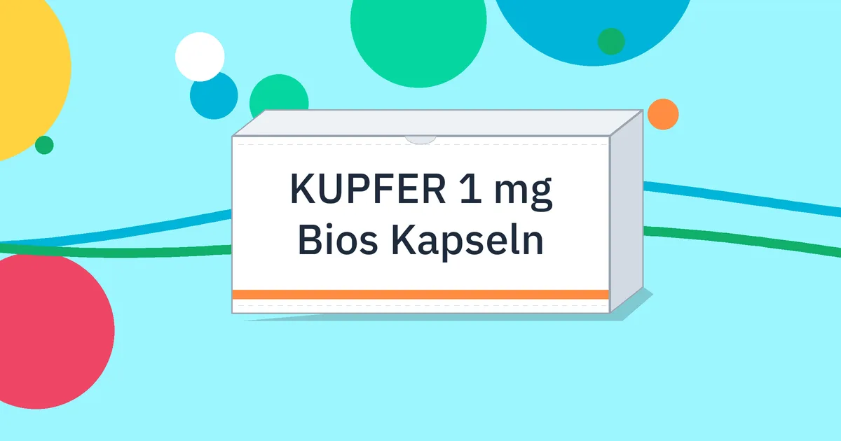 Symbolbild: Packung mit der Aufschrift KUPFER 1 mg Bios Kapseln (PZN 16329162) – Verfügbarkeit und Bezug in Apotheken in Frankfurt am Main