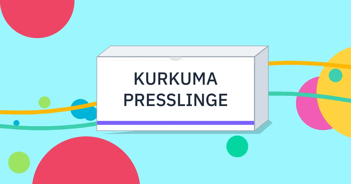 Symbolbild: Packung mit der Aufschrift KURKUMA PRESSLINGE (PZN 14040210) – Verfügbarkeit und Bezug in Apotheken in Frankfurt am Main