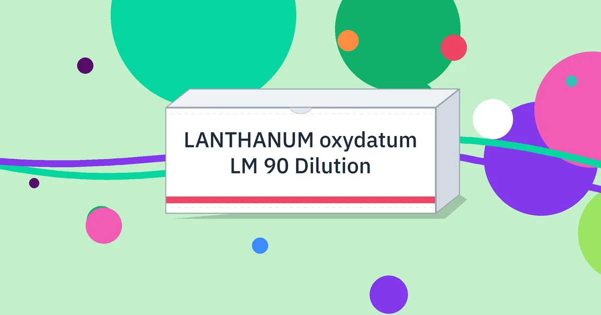 Symbolbild: Packung mit der Aufschrift LANTHANUM oxydatum LM 90 Dilution (PZN 13522504) – Verfügbarkeit und Bezug in Apotheken in Frankfurt am Main