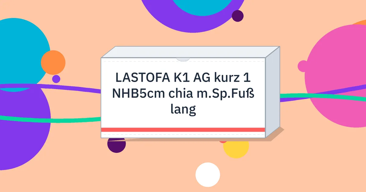 Symbolbild: Packung mit der Aufschrift LASTOFA K1 AG kurz 1 NHB5cm chia m.Sp.Fuß lang (PZN 13788538) – Verfügbarkeit und Bezug in Apotheken in Frankfurt am Main