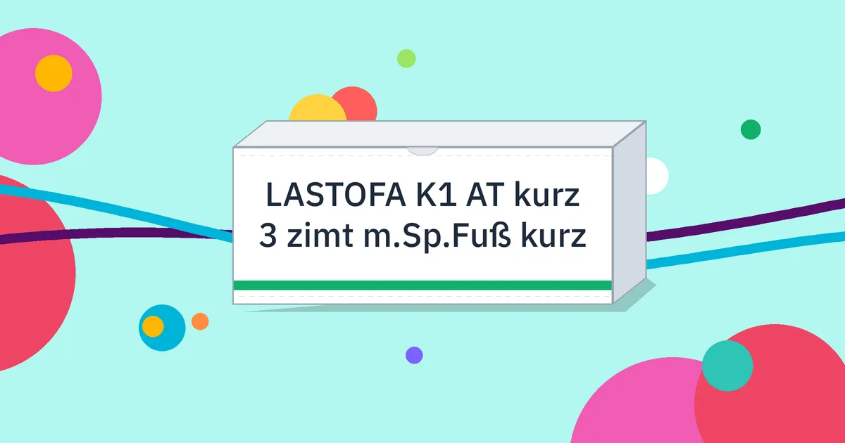Symbolbild: Packung mit der Aufschrift LASTOFA K1 AT kurz 3 zimt m.Sp.Fuß kurz (PZN 13795811) – Verfügbarkeit und Bezug in Apotheken in Frankfurt am Main