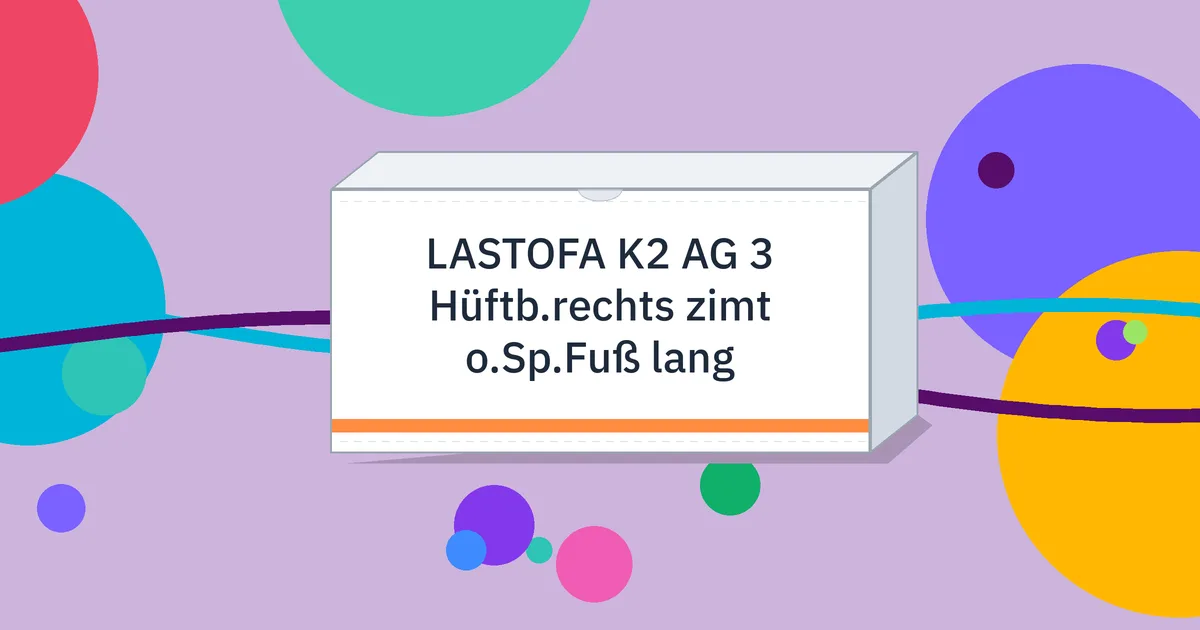 Symbolbild: Packung mit der Aufschrift LASTOFA K2 AG 3 Hüftb.rechts zimt o.Sp.Fuß lang (PZN 14152311) – Verfügbarkeit und Bezug in Apotheken in Frankfurt am Main