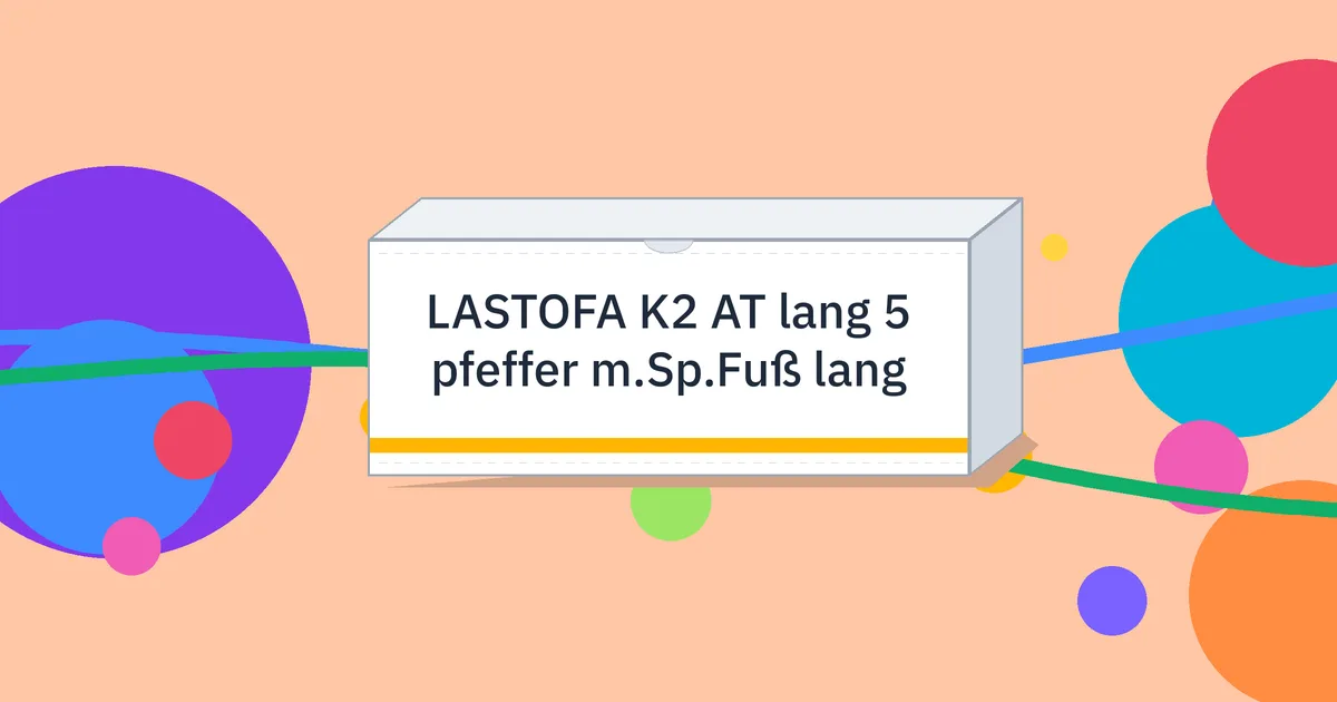 Symbolbild: Packung mit der Aufschrift LASTOFA K2 AT lang 5 pfeffer m.Sp.Fuß lang (PZN 13809909) – Verfügbarkeit und Bezug in Apotheken in Frankfurt am Main