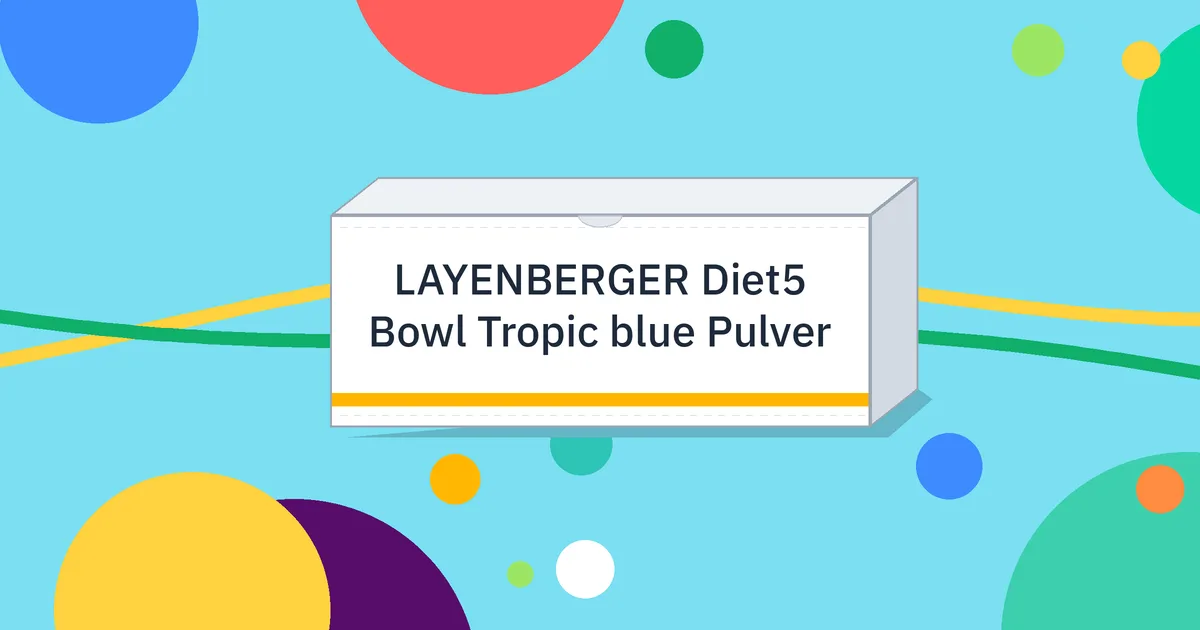 Symbolbild: Packung mit der Aufschrift LAYENBERGER Diet5 Bowl Tropic blue Pulver (PZN 18333038) – Verfügbarkeit und Bezug in Apotheken in Frankfurt am Main
