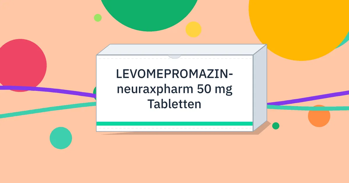 Symbolbild: Packung mit der Aufschrift LEVOMEPROMAZIN-neuraxpharm 50 mg Tabletten (PZN 07229266) – Verfügbarkeit und Bezug in Apotheken in Frankfurt am Main