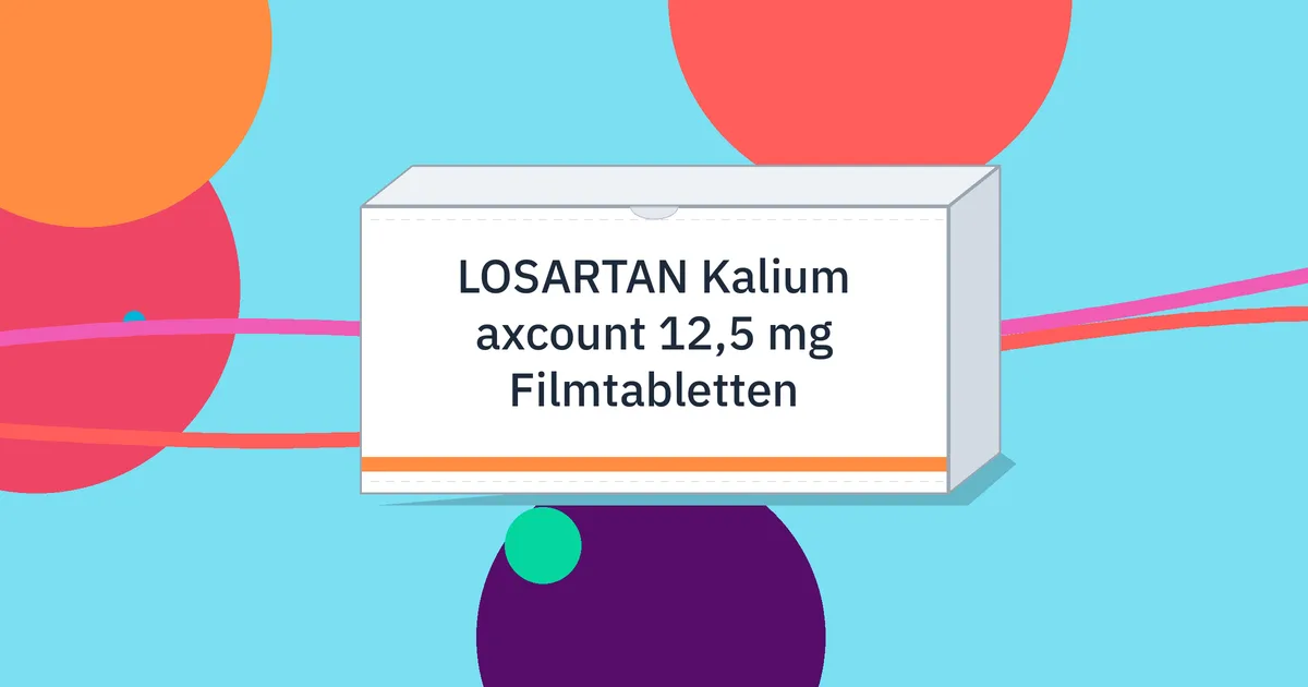 Symbolbild: Packung mit der Aufschrift LOSARTAN Kalium axcount 12,5 mg Filmtabletten (PZN 05458376) – Verfügbarkeit und Bezug in Apotheken in Frankfurt am Main