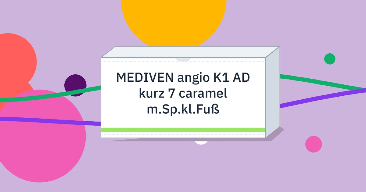 Symbolbild: Packung mit der Aufschrift MEDIVEN angio K1 AD kurz 7 caramel m.Sp.kl.Fuß (PZN 17210339) – Verfügbarkeit und Bezug in Apotheken in Frankfurt am Main