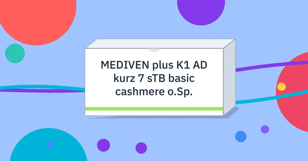 Symbolbild: Packung mit der Aufschrift MEDIVEN plus K1 AD kurz 7 sTB basic cashmere o.Sp. (PZN 15046634) – Verfügbarkeit und Bezug in Apotheken in Frankfurt am Main