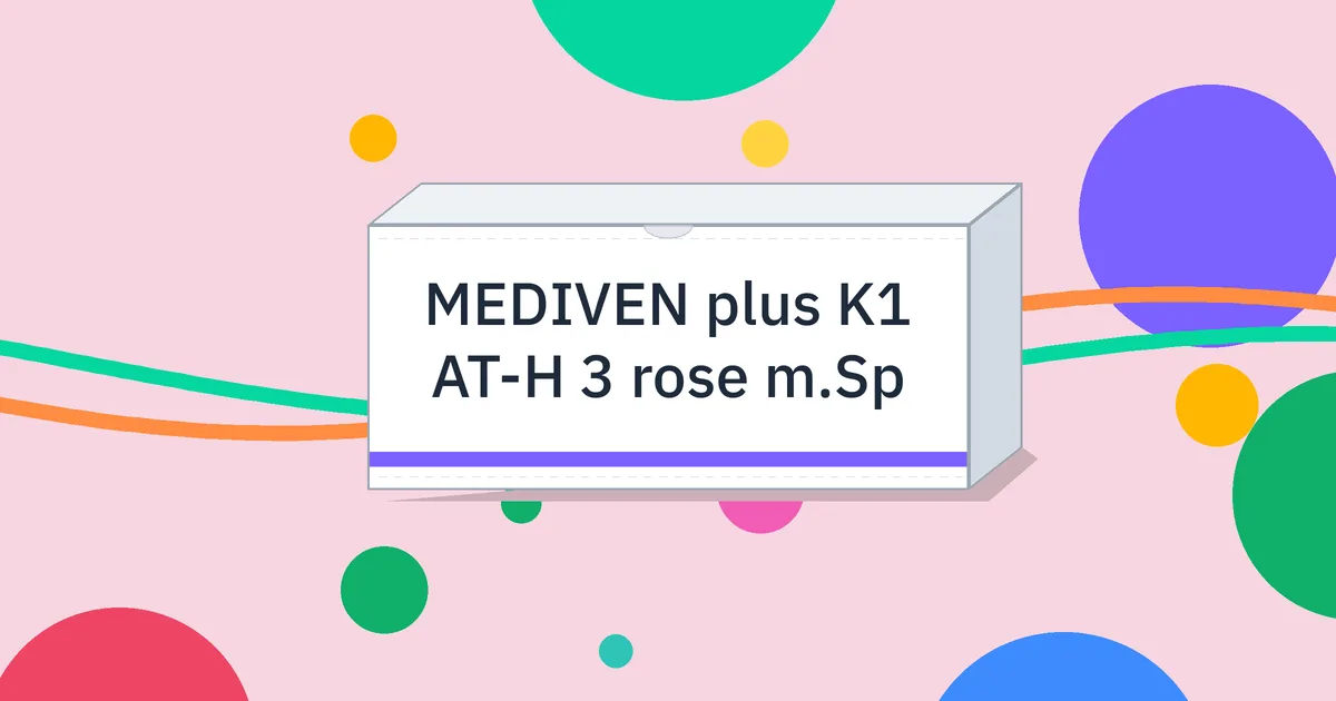 Symbolbild: Packung mit der Aufschrift MEDIVEN plus K1 AT-H 3 rose m.Sp (PZN 15035889) – Verfügbarkeit und Bezug in Apotheken in Frankfurt am Main