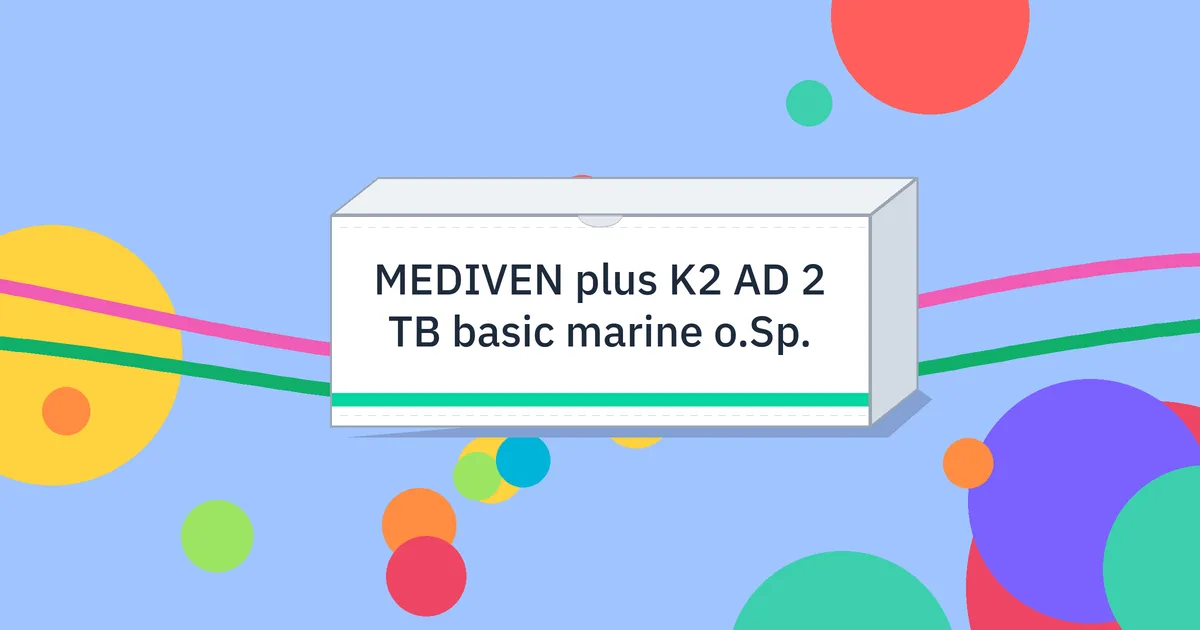 Symbolbild: Packung mit der Aufschrift MEDIVEN plus K2 AD 2 TB basic marine o.Sp. (PZN 15093697) – Verfügbarkeit und Bezug in Apotheken in Frankfurt am Main