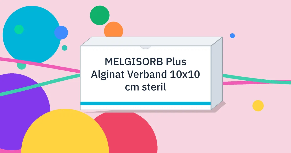 Symbolbild: Packung mit der Aufschrift MELGISORB Plus Alginat Verband 10x10 cm steril (PZN 19647046) – Verfügbarkeit und Bezug in Apotheken in Frankfurt am Main