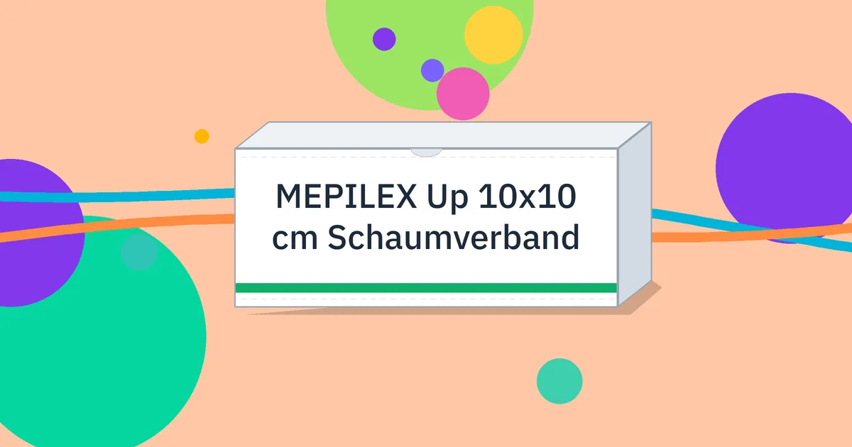 Symbolbild: Packung mit der Aufschrift MEPILEX Up 10x10 cm Schaumverband (PZN 19768413) – Verfügbarkeit und Bezug in Apotheken in Frankfurt am Main