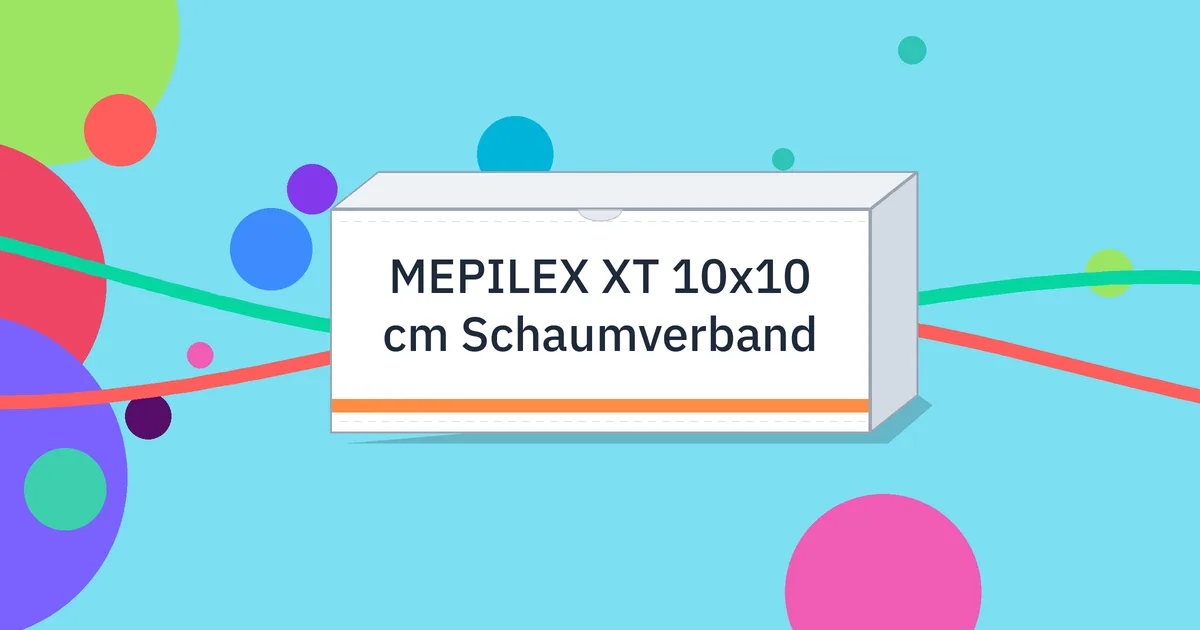 Symbolbild: Packung mit der Aufschrift MEPILEX XT 10x10 cm Schaumverband (PZN 13822198) – Verfügbarkeit und Bezug in Apotheken in Frankfurt am Main