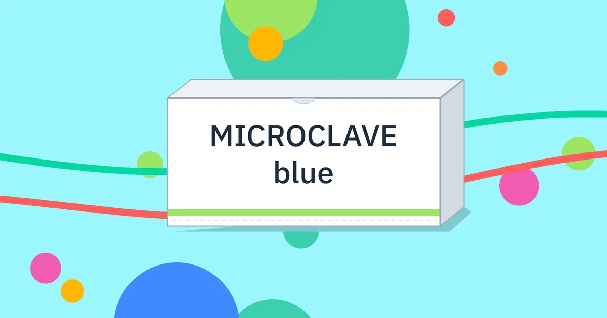 Symbolbild: Packung mit der Aufschrift MICROCLAVE blue (PZN 18498839) – Verfügbarkeit und Bezug in Apotheken in Frankfurt am Main