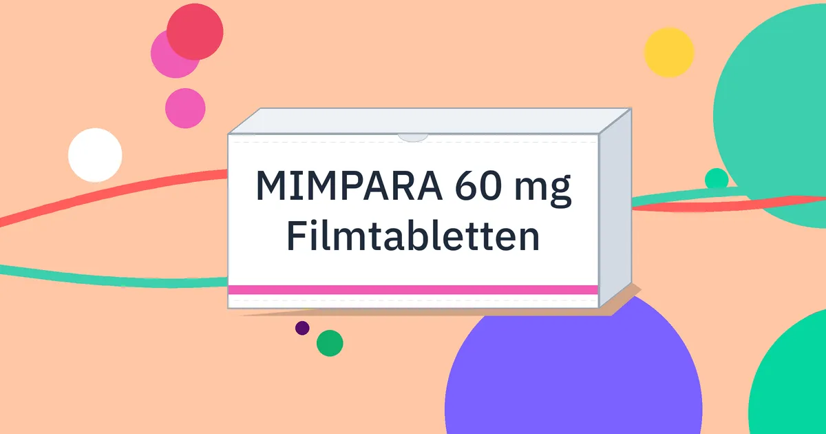 Symbolbild: Packung mit der Aufschrift MIMPARA 60 mg Filmtabletten (PZN 14354279) – Verfügbarkeit und Bezug in Apotheken in Frankfurt am Main