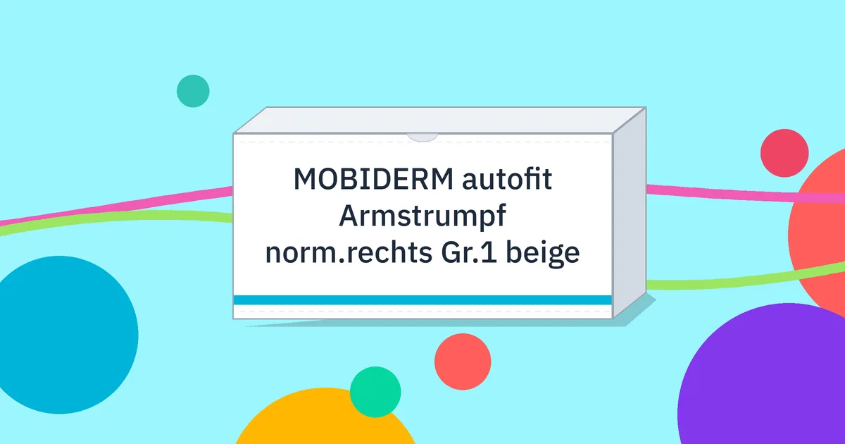 Symbolbild: Packung mit der Aufschrift MOBIDERM autofit Armstrumpf norm.rechts Gr.1 beige (PZN 19741839) – Verfügbarkeit und Bezug in Apotheken in Frankfurt am Main