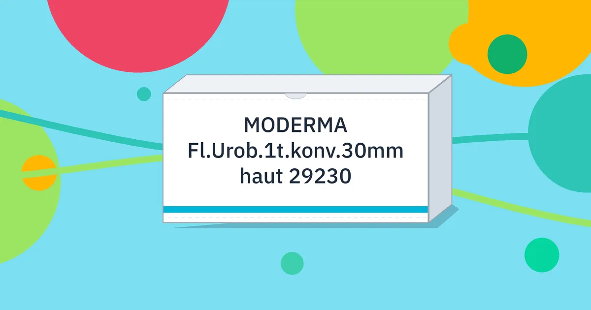 Symbolbild: Packung mit der Aufschrift MODERMA Fl.Urob.1t.konv.30mm haut 29230 (PZN 04194998) – Verfügbarkeit und Bezug in Apotheken in Frankfurt am Main