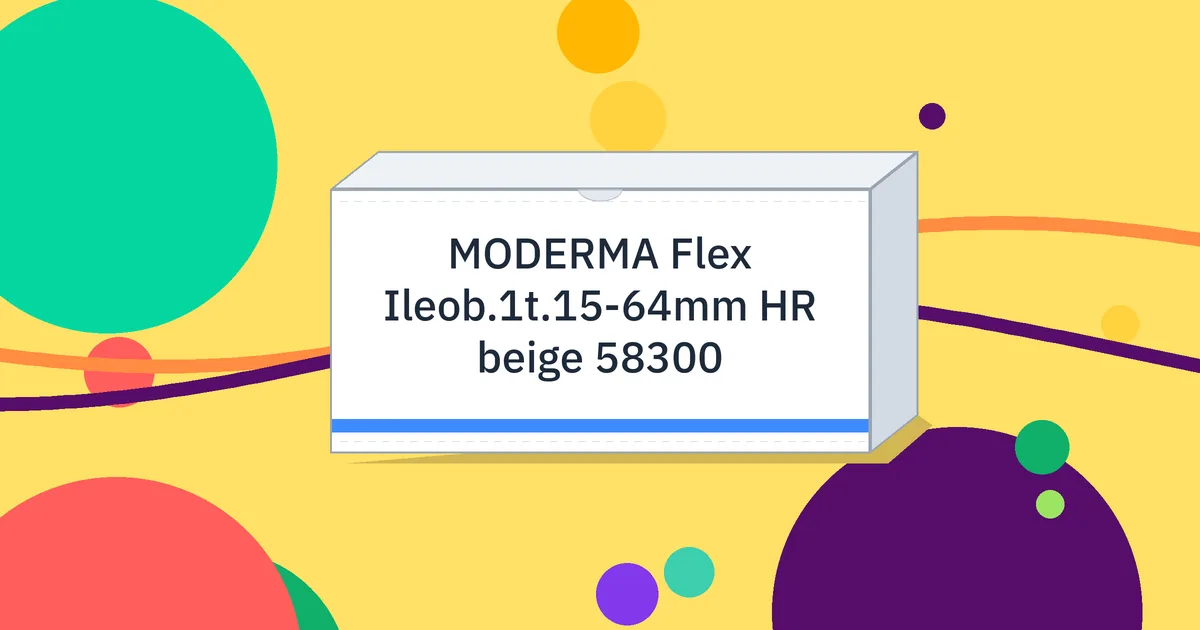 Symbolbild: Packung mit der Aufschrift MODERMA Flex Ileob.1t.15-64mm HR beige 58300 (PZN 09066638) – Verfügbarkeit und Bezug in Apotheken in Frankfurt am Main