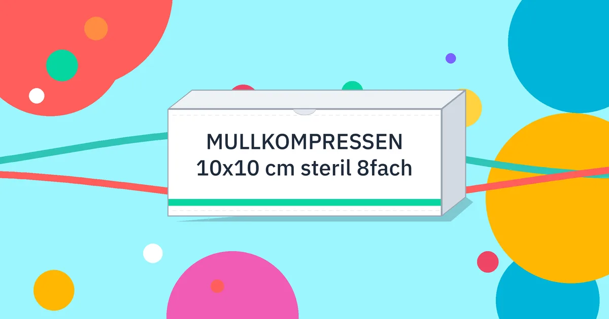 Symbolbild: Packung mit der Aufschrift MULLKOMPRESSEN 10x10 cm steril 8fach (PZN 07385799) – Verfügbarkeit und Bezug in Apotheken in Frankfurt am Main