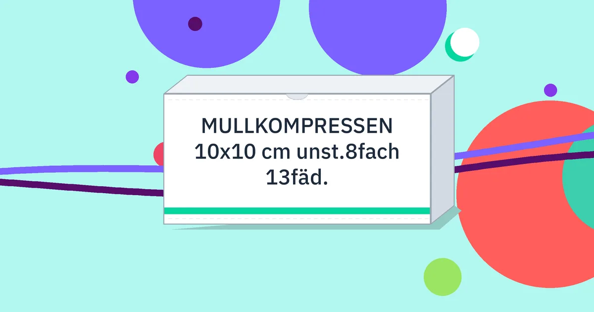 Symbolbild: Packung mit der Aufschrift MULLKOMPRESSEN 10x10 cm unst.8fach 13fäd. (PZN 06928335) – Verfügbarkeit und Bezug in Apotheken in Frankfurt am Main