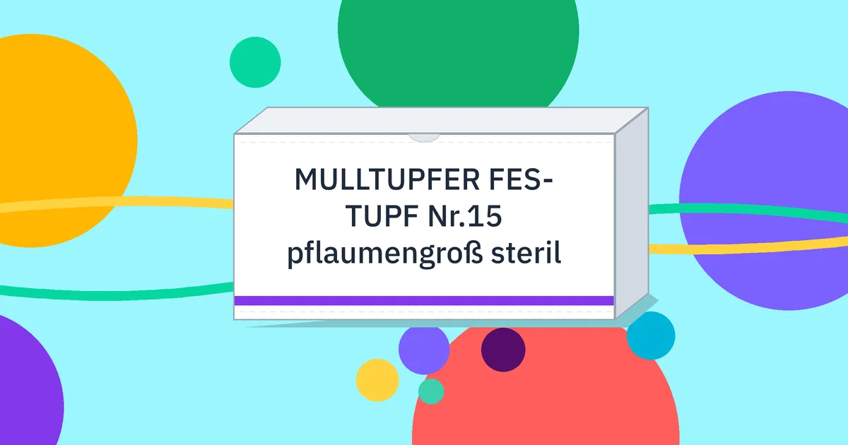 Symbolbild: Packung mit der Aufschrift MULLTUPFER FES-TUPF Nr.15 pflaumengroß steril (PZN 10415305) – Verfügbarkeit und Bezug in Apotheken in Frankfurt am Main