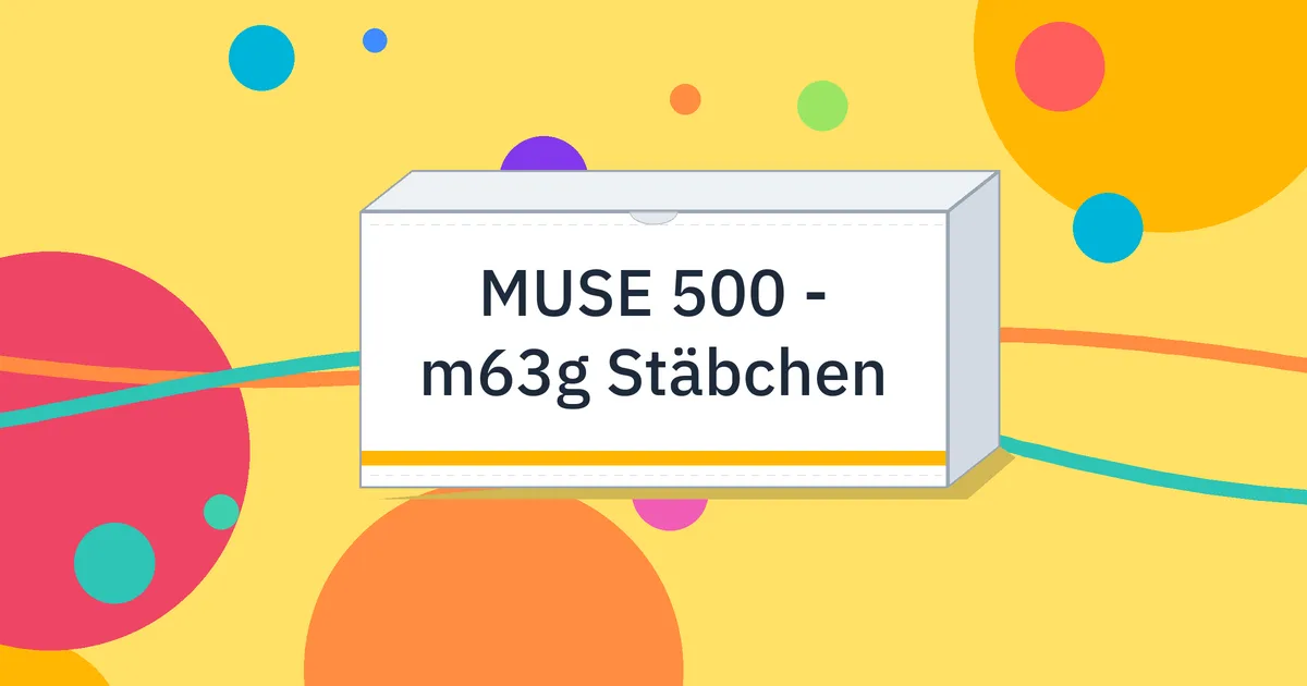 Symbolbild: Packung mit der Aufschrift MUSE 500 -m63g Stäbchen (PZN 04192545) – Verfügbarkeit und Bezug in Apotheken in Frankfurt am Main