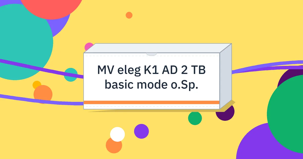 Symbolbild: Packung mit der Aufschrift MV eleg K1 AD 2 TB basic mode o.Sp. (PZN 09851797) – Verfügbarkeit und Bezug in Apotheken in Frankfurt am Main