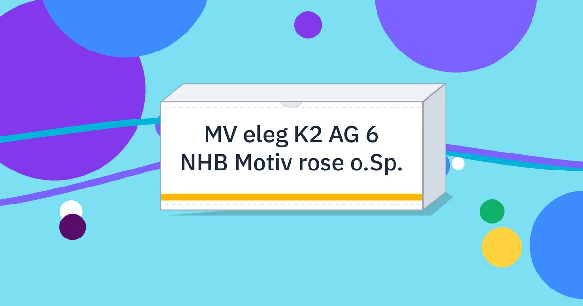 Symbolbild: Packung mit der Aufschrift MV eleg K2 AG 6 NHB Motiv rose o.Sp. (PZN 15721863) – Verfügbarkeit und Bezug in Apotheken in Frankfurt am Main