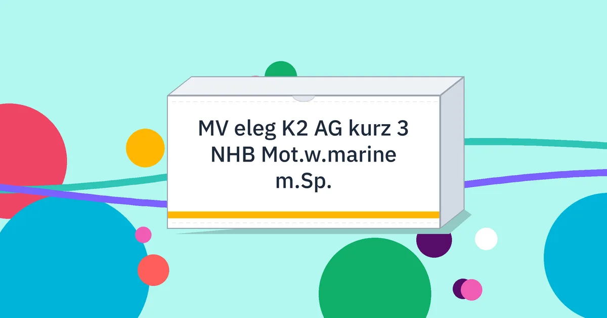 Symbolbild: Packung mit der Aufschrift MV eleg K2 AG kurz 3 NHB Mot.w.marine m.Sp. (PZN 15713504) – Verfügbarkeit und Bezug in Apotheken in Frankfurt am Main