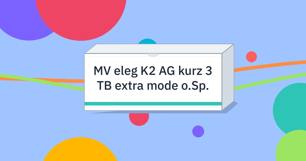 Symbolbild: Packung mit der Aufschrift MV eleg K2 AG kurz 3 TB extra mode o.Sp. (PZN 09879063) – Verfügbarkeit und Bezug in Apotheken in Frankfurt am Main