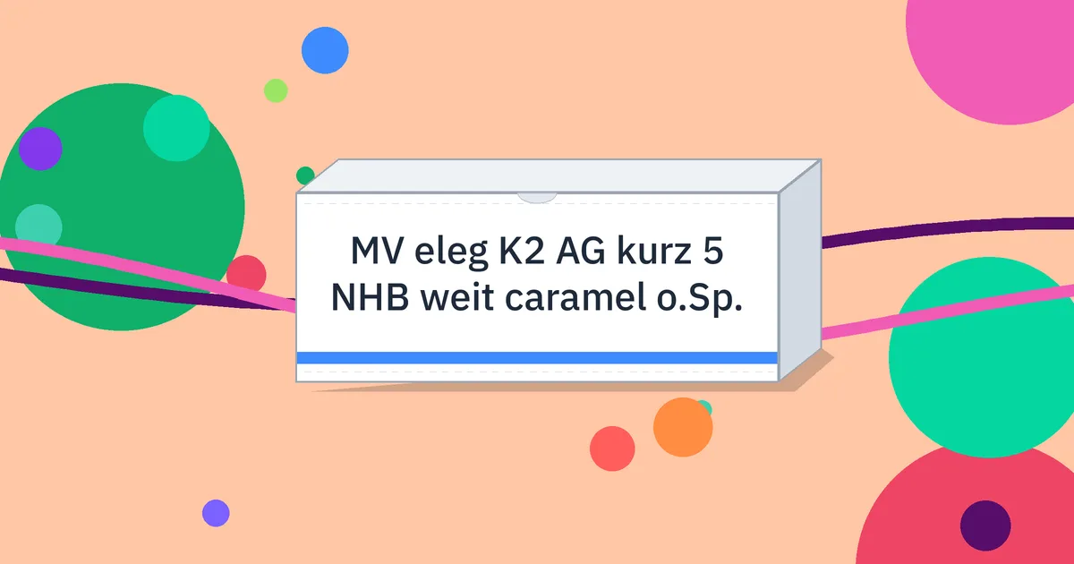 Symbolbild: Packung mit der Aufschrift MV eleg K2 AG kurz 5 NHB weit caramel o.Sp. (PZN 15715199) – Verfügbarkeit und Bezug in Apotheken in Frankfurt am Main