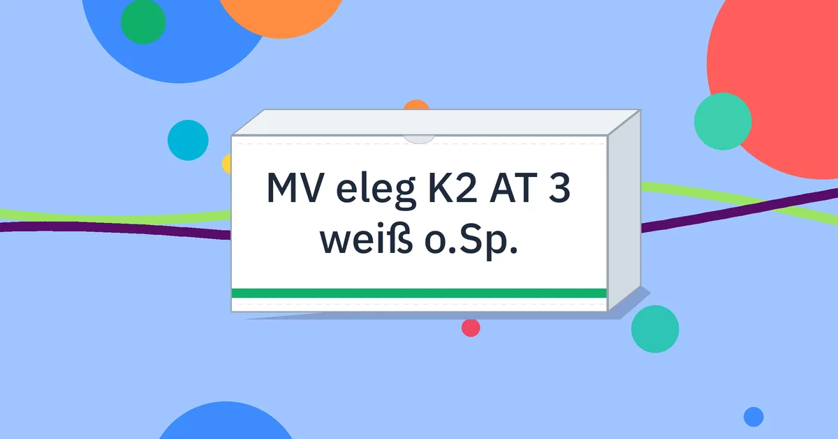 Symbolbild: Packung mit der Aufschrift MV eleg K2 AT 3 weiß o.Sp. (PZN 00311941) – Verfügbarkeit und Bezug in Apotheken in Frankfurt am Main