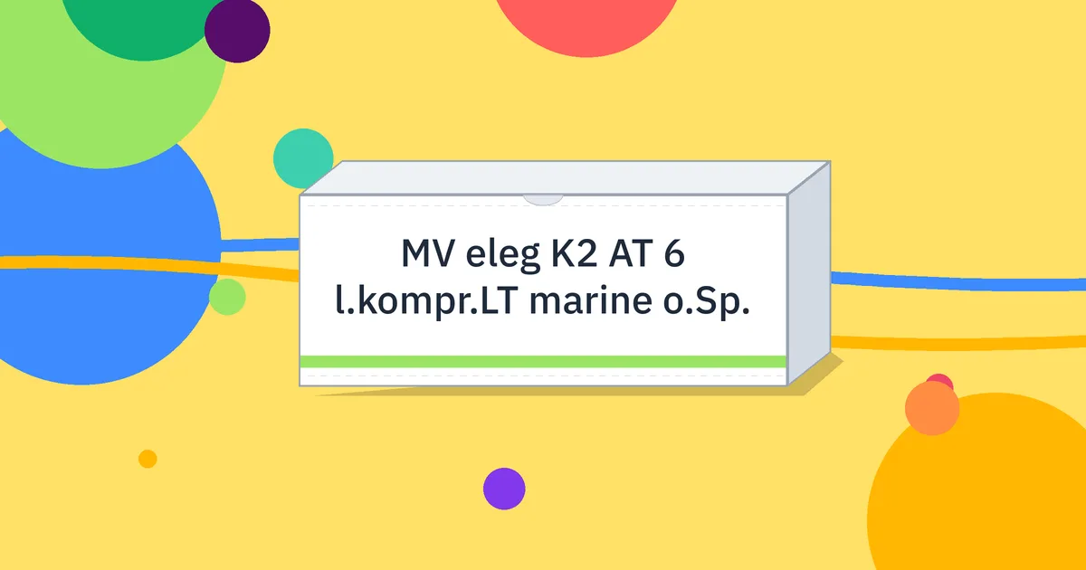 Symbolbild: Packung mit der Aufschrift MV eleg K2 AT 6 l.kompr.LT marine o.Sp. (PZN 15286002) – Verfügbarkeit und Bezug in Apotheken in Frankfurt am Main