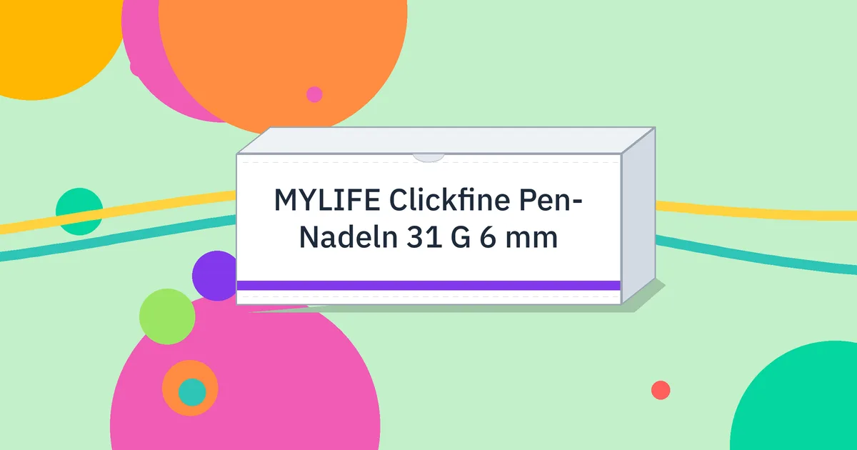 Symbolbild: Packung mit der Aufschrift MYLIFE Clickfine Pen-Nadeln 31 G 6 mm (PZN 11009168) – Verfügbarkeit und Bezug in Apotheken in Frankfurt am Main