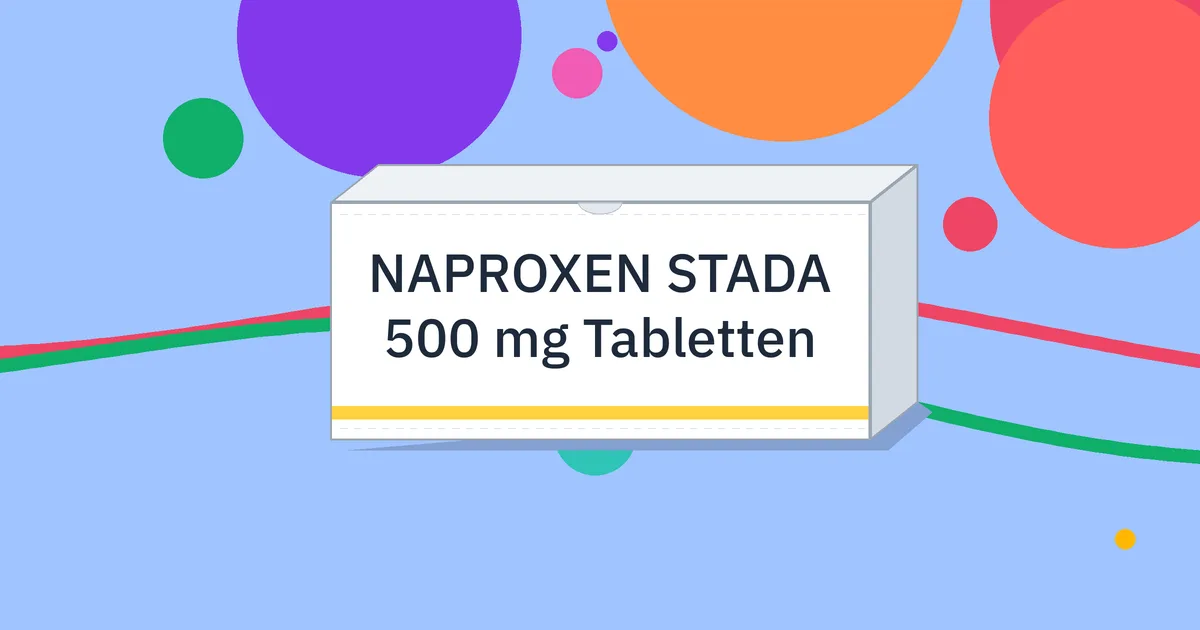 Symbolbild: Packung mit der Aufschrift NAPROXEN STADA 500 mg Tabletten (PZN 06873019) – Verfügbarkeit und Bezug in Apotheken in Frankfurt am Main